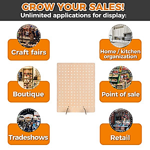 Wooden Pegboard Display Stand Retail Rack - Necklace Holder Earring Display Stands for Selling and Craft Shows - Jewelry, Pin, Stickers & Keychain Peg Board, 17" x 13"