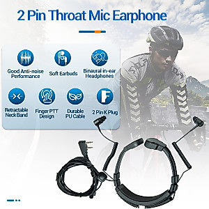 BAOFENG Adjustable Throat Mic Walkie Talkie Earpiece with Finger PTT and Two Earplugs UV-5R BF-F8HP UV-82 AR-152 Retevis RT22 RT68 RB26 BF-888S H-777 Walkie-talkies