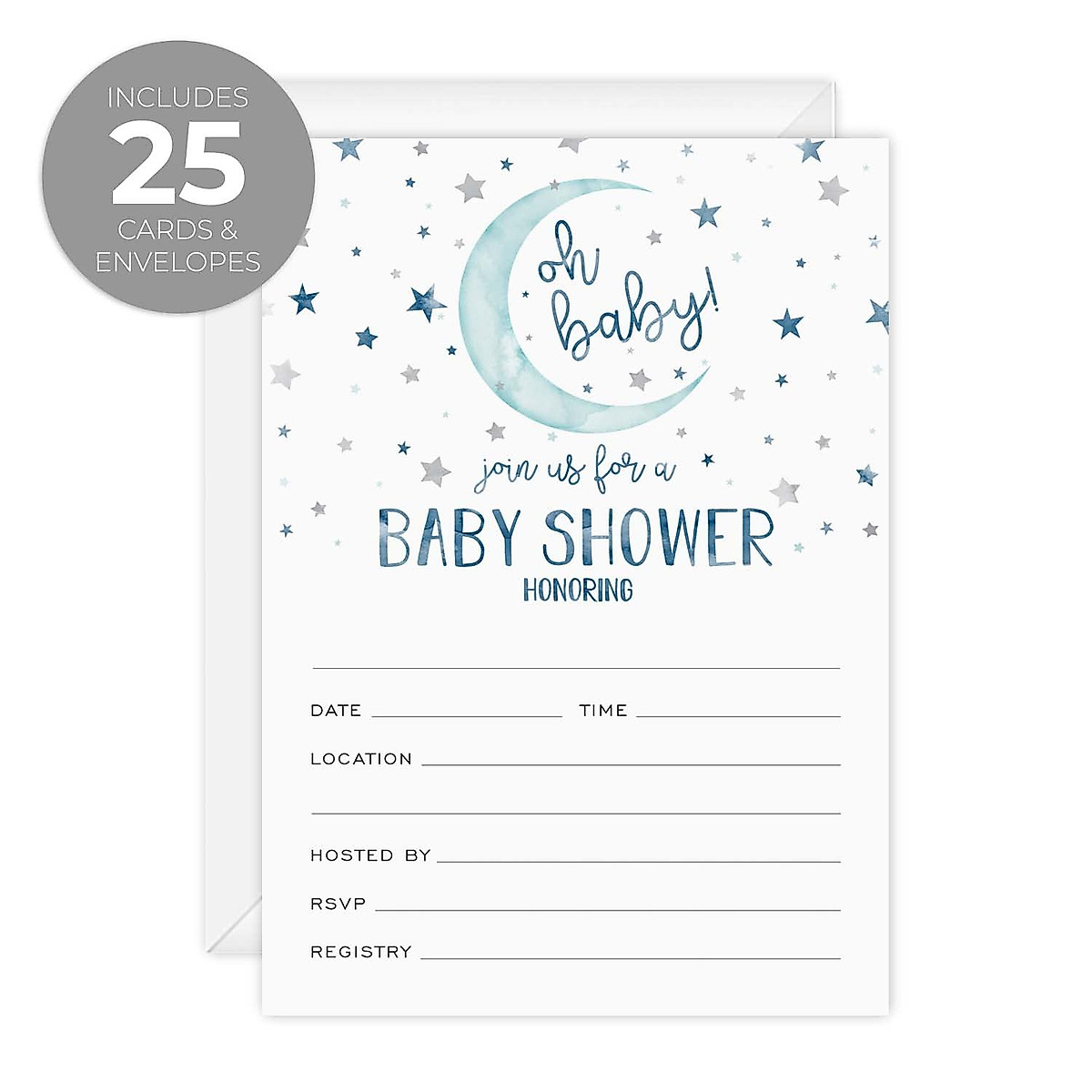 Starry Delight Baby Shower Invites / 25 Invitation Cards With White Envelopes / 5" x 7" Flat Twinkle Star Invitations/Fill In Gender Neutral Baby Party Cards/Made In The USA