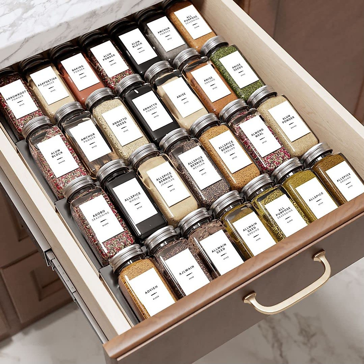 Neatsure 400 Minimalist Spice Labels, Preprinted Stickers Booklet, Black Text on White Waterproof Matte Backing, Herb Seasoning Spice Jars Rack Organization System