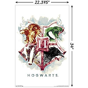 Trends International, 22.375" x 34", Poster & Mount Bundle The Wizarding World: Harry Potter-Hogwarts Illustrated House Crests Wall Poster
