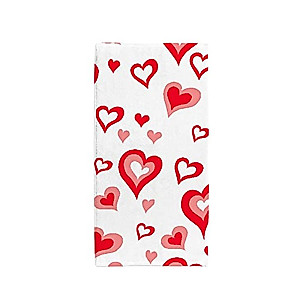My Little Nest Hand Towels for Bathroom Pattern of red Hearts Absorbent Small Bath Towel Soft Kitchen Towels Fingertip Towel for Guest and Bar 30 x 15 inch
