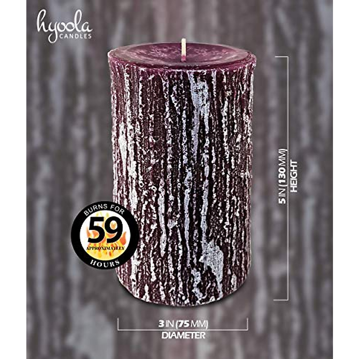 Hyoola Timberline Pillar Candles - 6 Pack - Purple Pillar Candles - European Made Rustic Pillar Candle - 3 Inch x 5 Inch