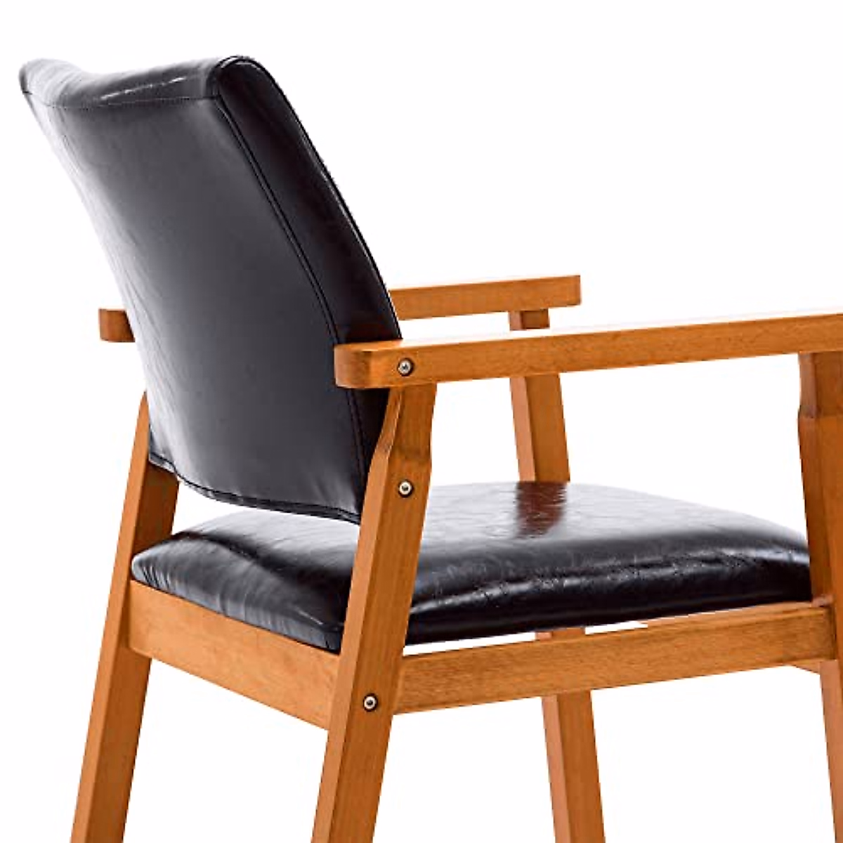 DAGONHIL Modern Walnut Dining Arm Chair Accent Chair Armrests Wooden Chair with Leather Cushion Backrest for Kitchen Dining Room(Pack 1)