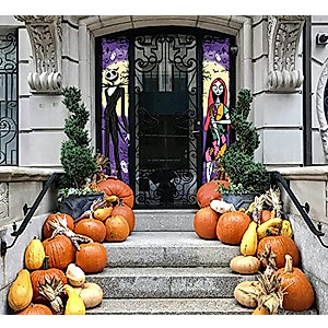 Jack Skellington Porch Sign Banner 2 Pcs 11.8×70.8" Halloween Nightmare Before Christmas Banner Halloween Party Supplies Welcome Sign Halloween Door Banner fall Decorations