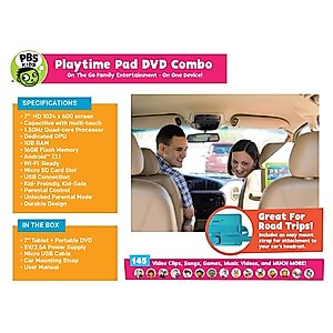 Ematic PBS Playtime Tablet DVD Player Android 7.0 Nougat 7" Touchscreen Tablet and Portable DVD Player Combo