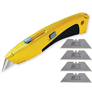 IVY Classic 11151 Hinge-Loc Retractable Utility Knife with 4 Blades, 1/Card, yellow