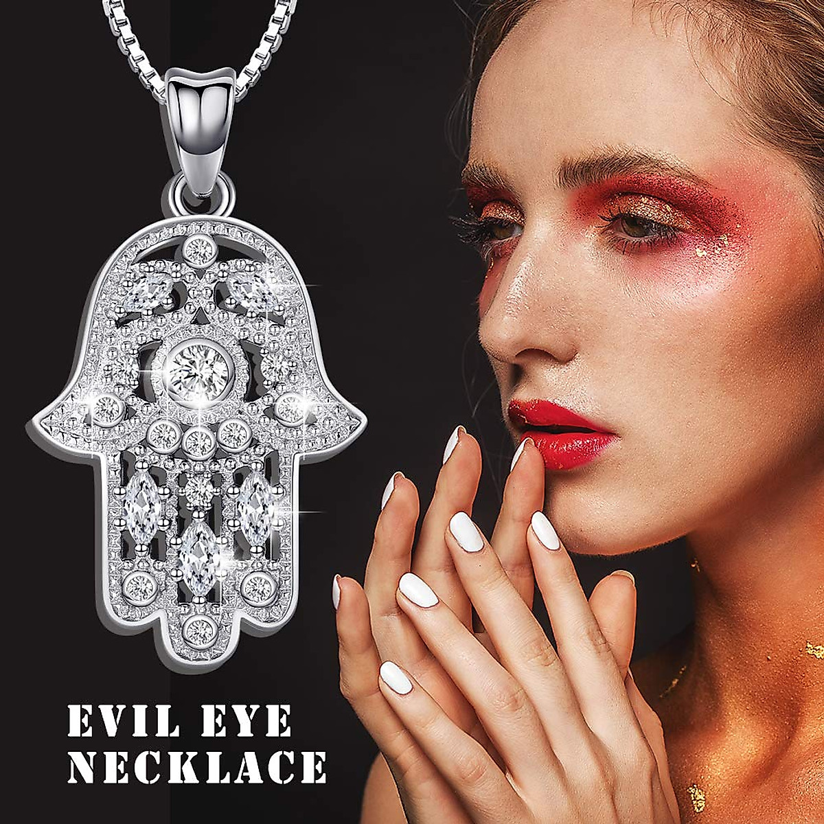 Aniu 925 Sterling Silver Jewelry for Women, Hamsa Hand of Fatima Evil Eye Jewelry with Cubic Zirconia, Comes with Black Jewelry Gift Box