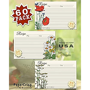60 Pack 4x6 Double Sided Floral Recipe Cards | Blank Vintage Retro Elegant Flower Garden | Large Easy-Write Card Stock | Wedding Bridal Shower Gift