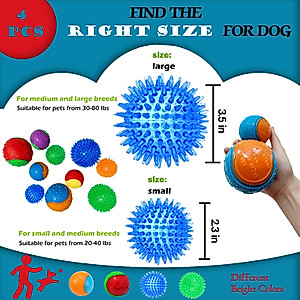 Cdyzqikm 3.5in Squeaky Dog Toy Ball Pack High Bouncy Ball for Interactive Playing Spikys Pet Balls for Teeth Cleaning Durable Tough Chew Toys for Medium & Large Dogs Fetch Training Teething Balls 4Pcs