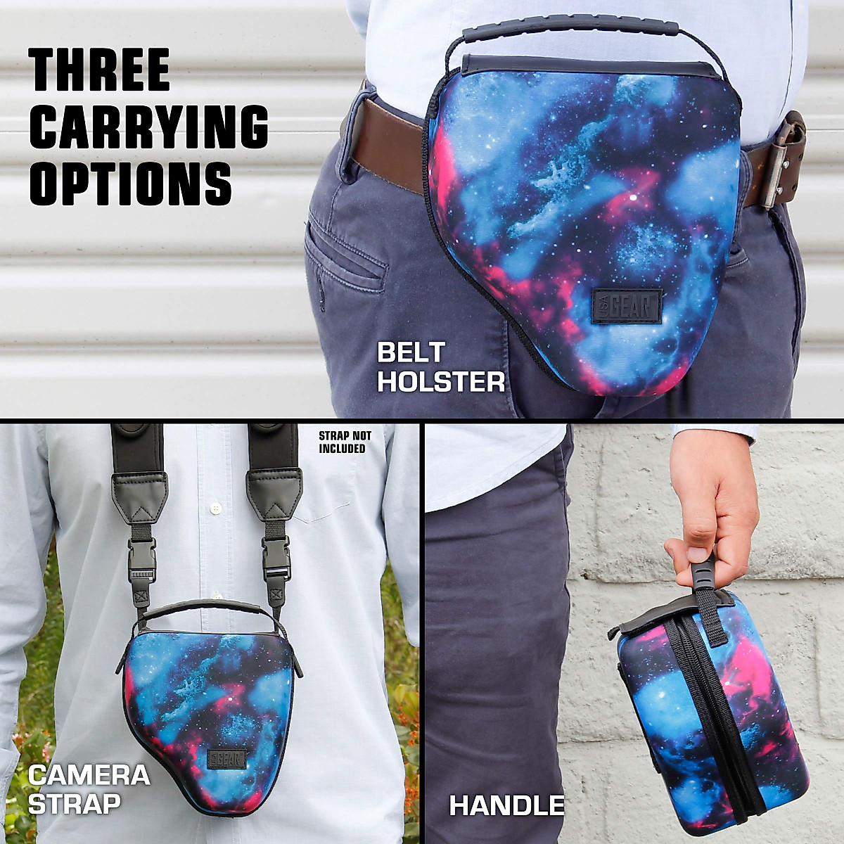 USA Gear DSLR Camera Sleeve with Molded EVA Hard Shell Camera Case Protection, Quick Access Opening, Padded Interior and Rubber Coated Handle-Compatible with Nikon, Canon, Olympus and More (Galaxy)