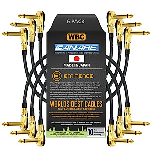WORLDS BEST CABLES 6 Units - 6 Inch - Canare GS-6 - Guitar Bass Effects Instrument, Patch Cable with Premium Gold Plated (6.35mm) Low-Profile, R/A Pancake Type TS Connectors - Custom Made