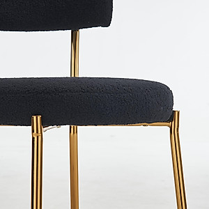 RIGHTPARTS Boucle Dining Chairs Set of 4, Modern Upholstered Fleece Fabric Kitchen Chairs, Mid-Century Round Dining Chairs Curved Backrest Metal Legs for Dining Room/Living Room (Black 1, 4)