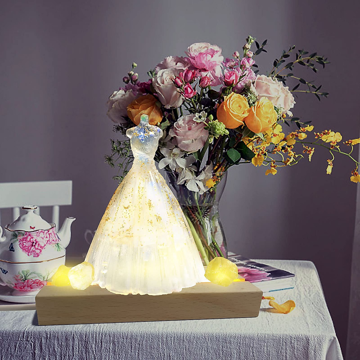 4.33 Inch Rectangle Display Pedestal, Wooden Light Display Stand LED Base Art Lights Display Pedestal Crystal Wood Lighted Base Stand for Crystal Display Glass Art Pedestal Paperweighs (4 Pcs)