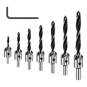 COMOWARE Countersink Drill Bits Set- 7Pcs Counter Sink Bit for Wood High Speed Steel, Woodworking Carpentry Reamer with 1 Free Hex Key Wrench
