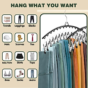 Aastin Leggings Organizer for Closet Hanging, 2 Pack Stainless Steel Pants Hangers with15 Non-Slip Clips Holds 30 Skirts, Shorts, Jeans, Space Saving Closet Organizers and Storage