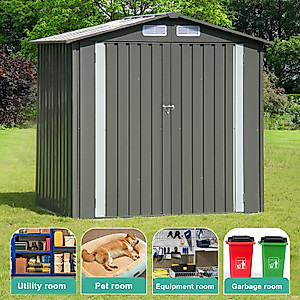 Metal Outdoor Storage Shed 6×4 FT with Double Lockable Doors, Heavy Duty Galvanized Large Garden Shed with Air Vent, Tool Sheds Storage House for Backyard Garden Patio Lawn-Dark Gray