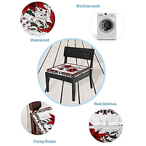 Poinsettia Christmas Outdoor Cushion Chair Cover Set of 2 - Waterproof Couch Seat Covers, Winter Xmas Botanical Merry Christmas Patio Furniture Protector Slipcovers for Sofa/Garden/RV, 20"x18"x4"