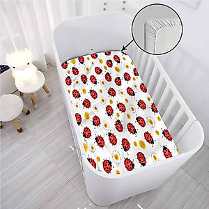Ladybugs Crib Fitted Sheet,Spring Blooms Sunny Day Decorative Microfiber Toddler Sheet for Standard Crib and Toddler mattresses Nursery Bedding Sheet Crib Mattress Sheets for Boys Girls,28" x 52"