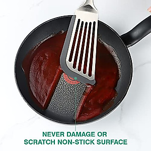 Lebabo Metal Spatula, 12.6" Stainless steel Slotted Fish Spatula with Heat Resistant Handle, Spatula turner with Silicone Top Soft Edge for Non-Stick Pan, Cooking, Flipping, Frying, Dishwasher Safe