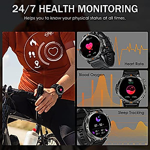 Military Smart Watch for Men with LED Flashlight 1.45” Rugged Waterproof Smart Watch with 100+ Sports Modes Fitness Tracker with Heart Rate Sleep Monitor Tactical Smartwatch for iPhone Samsung