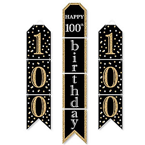 Big Dot of Happiness Adult 100th Birthday - Gold - Hanging Vertical Paper Door Banners - Birthday Party Wall Decoration Kit - Indoor Door Decor