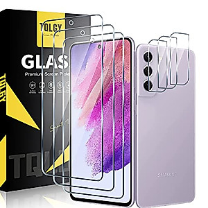 TQLGY 3 Pack Screen Protector for Samsung Galaxy S21 FE with 3 Pack Camera Lens Protector, 9H Tempered Glass Film, Bubble Free - Anti-Scratch - Easy Installation, 6.4-inch