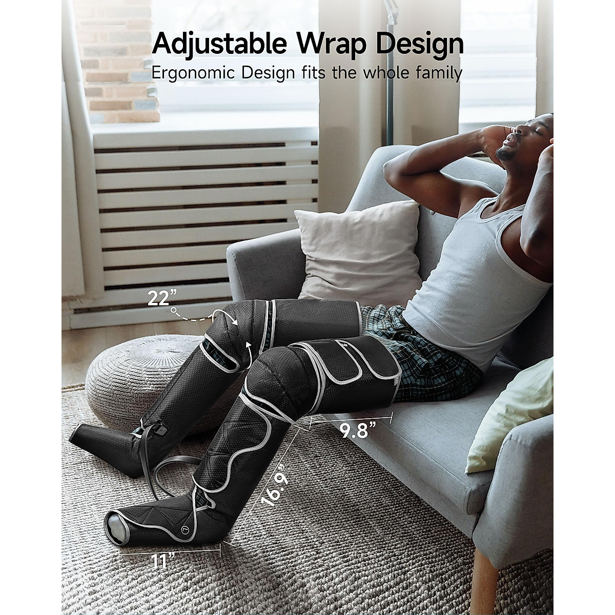 ALLJOY Leg Compression Massager, Leg Massager with Heat for Circulation and Pain Relief, 2 Heat Levels 6 Modes,Foot Calf Knee Thigh Full Leg Massager with Memory Function,Gifts for Men Women