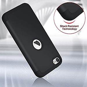 IDWELL iPod Touch 7th Generation Case with 2 Screen Protector, Three Layer Series Heavy Duty Protection Shockproof High Impact Protective Case for iPod Touch 5/6/7th Generation, Black