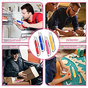 DIYSELF 2 Pack Box Cutter, Aluminum Utility Knife, Box Cutter Retractable, Sturdy Razor Knife for Cardboard, Boxes, Packages, Papers, Cartons, Box Cutter Knife, Navajas de Trabajo, Pink Knife