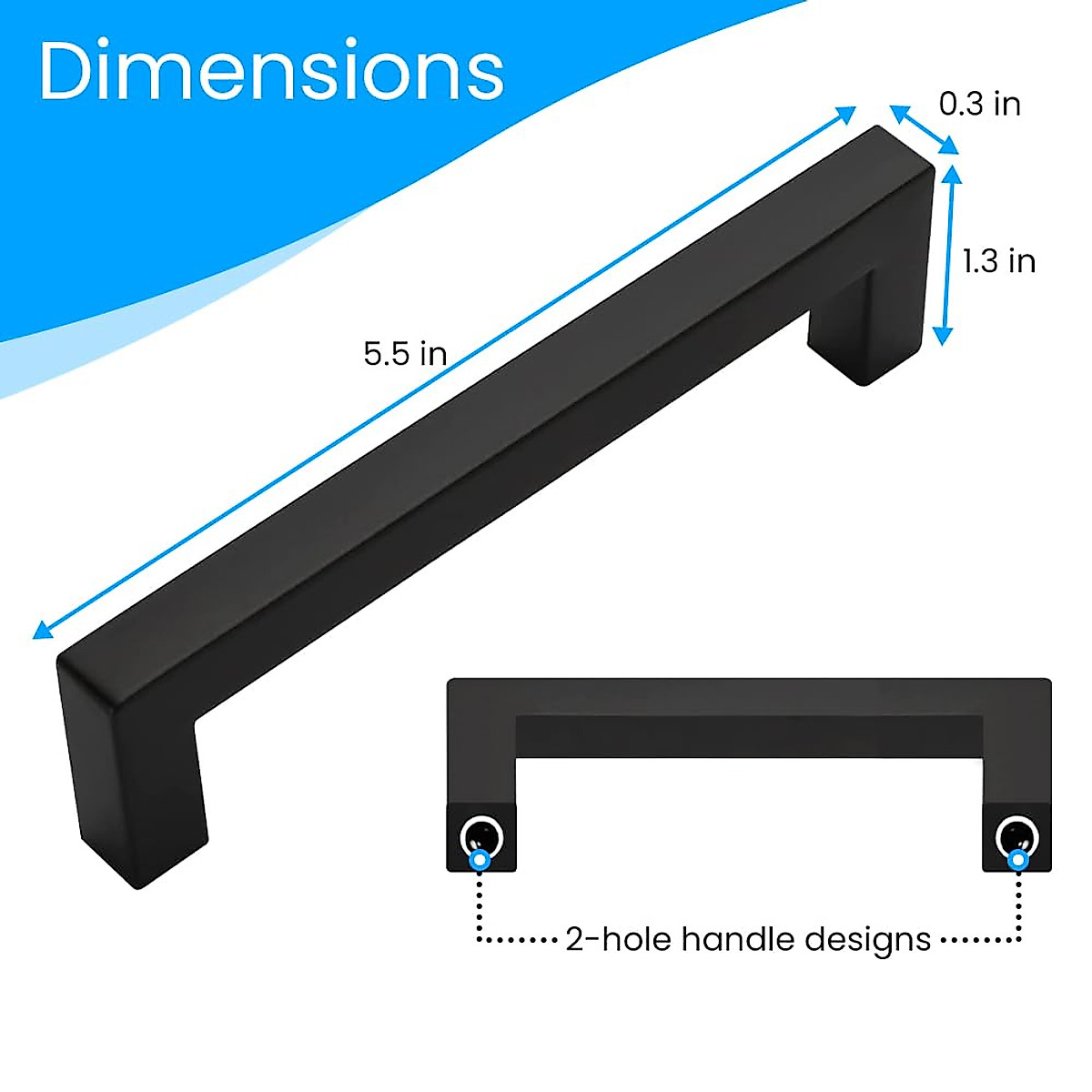 PARTILIA Matte Black Cabinet Pulls for Kitchen and Bathroom Drawers, Doors, Pantry, and Cupboards, 10 Pack, 5 Inch Hole-to-Hole Stainless Steel Handles, Modern Farmhouse Hardware