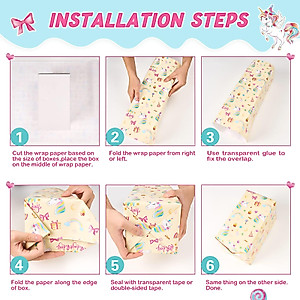 WERNNSAI Unicorn Wrapping Paper Rolls - 3 Rolls 17” x 120” Unicorn Birthday Wrapping Paper Rolls Pink Unicorn Rainbow Gift Wrap Paper Girls Purple Wrapping Paper Rolls Kids Bday Gift Wrap with Cutting Line