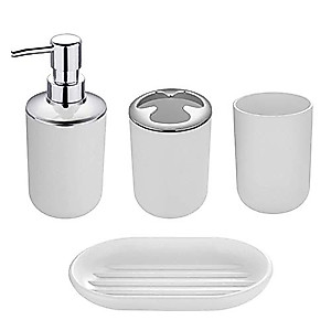 4pcs Bathroom Accessories Set, 4pcs Bath Accessory Completes with Toothbrush Holder, Toothbrush Cup, Soap Dispenser, Soap Dish
