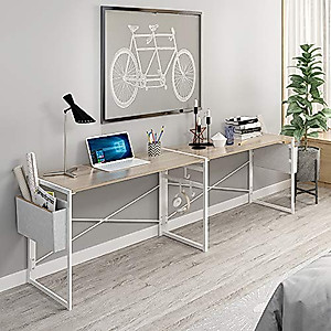 JSB 39.4" Small Folding Computer Desk with Storage Bag and Hook, Writing Desk Modern Industrial Work Table Laptop Desk for Home Office (Natural and White)