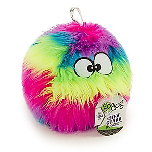 goDog Furballz Squeaky Plush Ball Dog Toy, Chew Guard Technology - Rainbow, Large