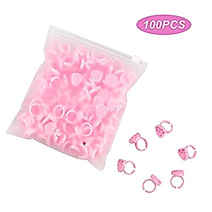 Fawyteng 100pcs Glue Rings Smart Glue Cups Lash Glue Holder Ring Cup,Disposable Glue Cups Lash Glue Rings Lovely Heart Shape for Eyelash Extensions (Pink)