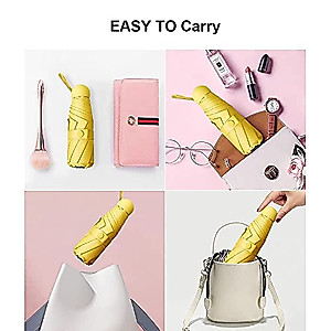 TIME LOVER Mini Windproof Folding Umbrella, Light Compact Parasol, Portable Travel Sun&Rain Small Umbrella (Yellow)