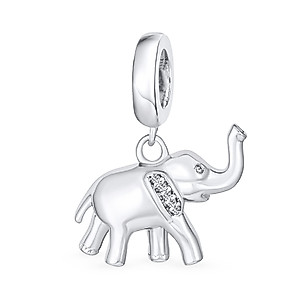 Trunk Up Good Luck Zoo Animal Elephant Dangle Bead Charm For Women Teen .925 Sterling Silver Fits European Bracelet