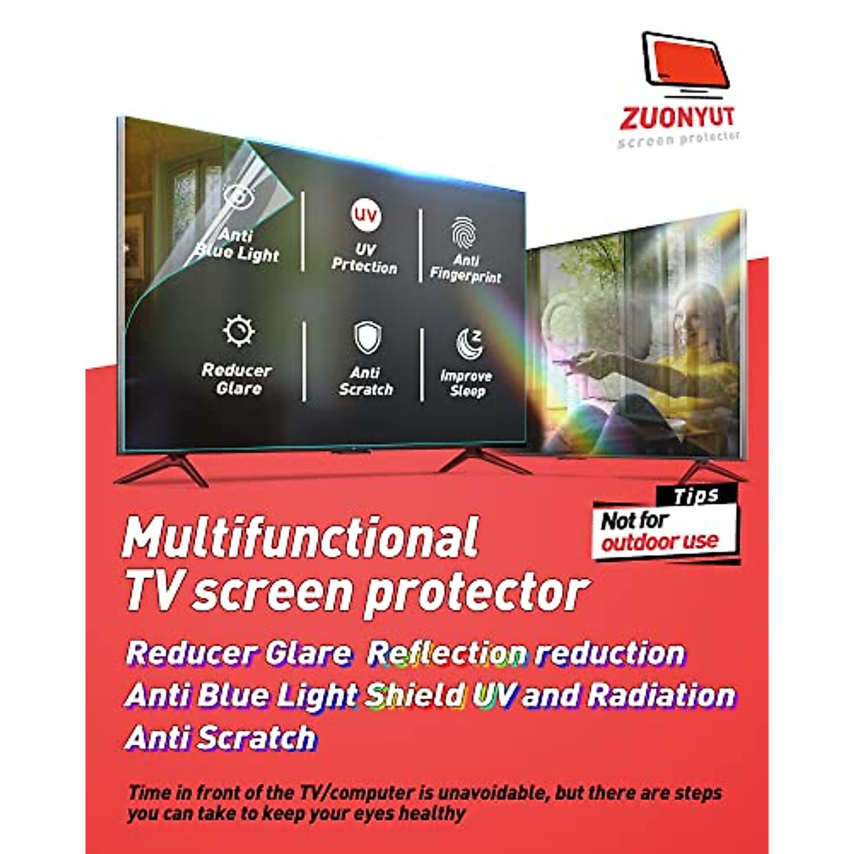 ZUONYUT Anti Glare Film for TV 65 Inch, 65 inch Anti Glare TV Screen Protector, 65 Inch Anti Blue Light Filter,LCD TV Glare Shield, Reduce Reflection and Glare, Matte Surface Anti Scratch and UV