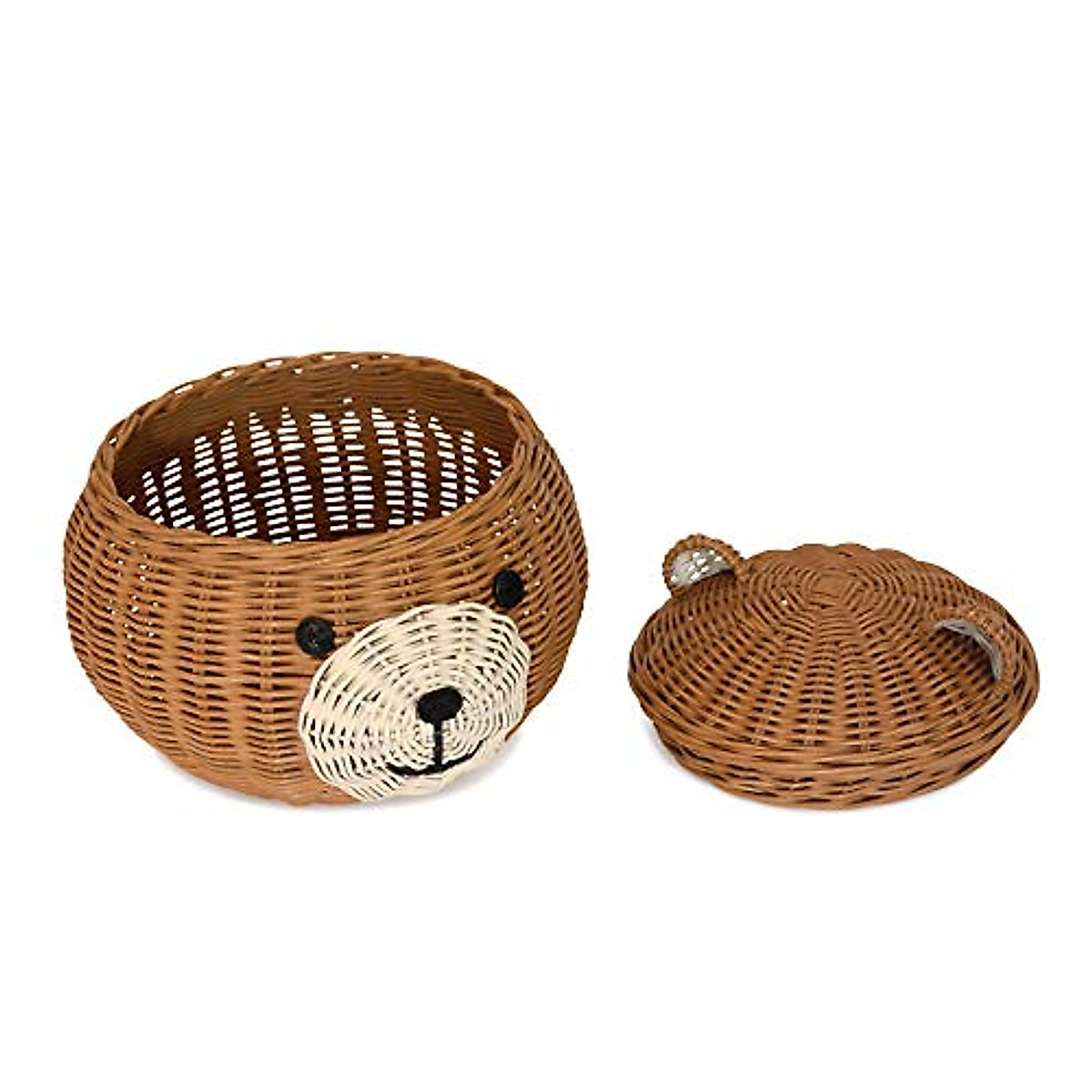 G6 COLLECTION Bear Rattan Storage Basket With Lid Decorative Bin Home Decor Hand Woven Shelf Organizer Cute Handmade Handcrafted Gift Art Decoration Artwork Wicker Bear (Bear Head)