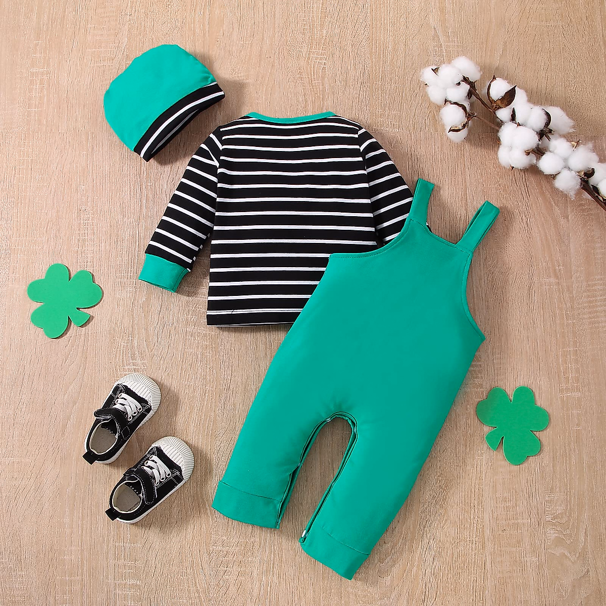 VINUOKER Baby Toddler Boy First St.Patrick's Day Outfit Infant Stripe T-Shirt + St.Patrick's Day Overalls Pant set