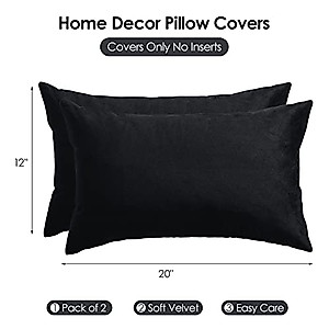 Homelike Moment Throw Pillow Covers 12x20 Set of 2, Black Velvet Decorative Couch Pillow Cover Soft Lumbar Cushion Cases for Sofa Bed Car (12x20 Inch, Black)