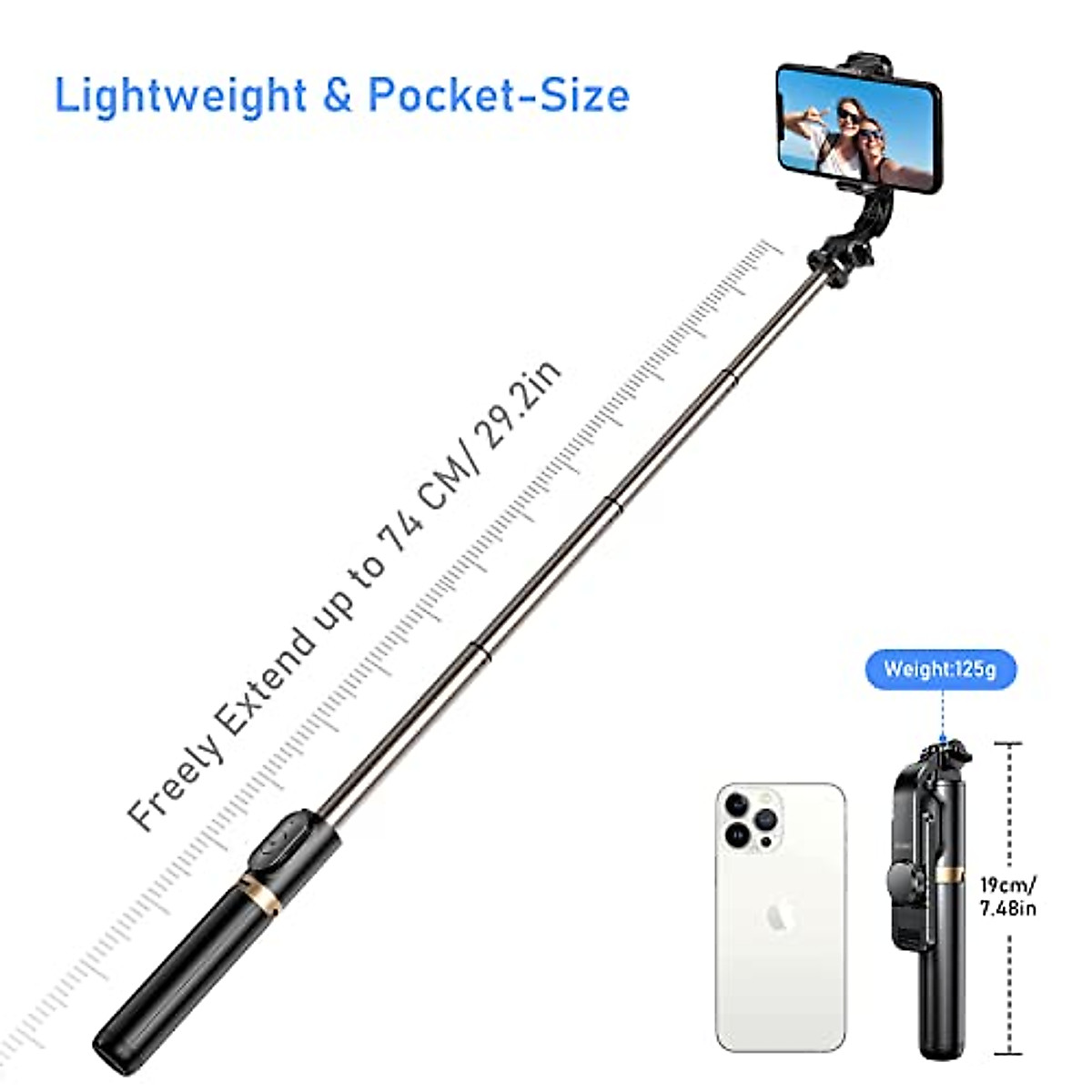 Blukar Selfie Stick, 4 in 1 Extendable Bluetooth Selfie Stick Tripod - 360° Rotation Stable Tripod Stand with Detachable Wireless Remote, Compatible with GoPro, Small Camera and Smartphones(4.7-6.7")