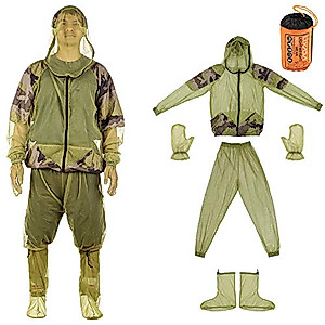 Lixada Outdoor Net Clothing Suit with Jacket Hood,Pants Net,Leg Gaiter and Gloves,Protective Whole Body Jacket Ultra-fine Mesh for Outdoor Fishing Hiking Camping Gardening