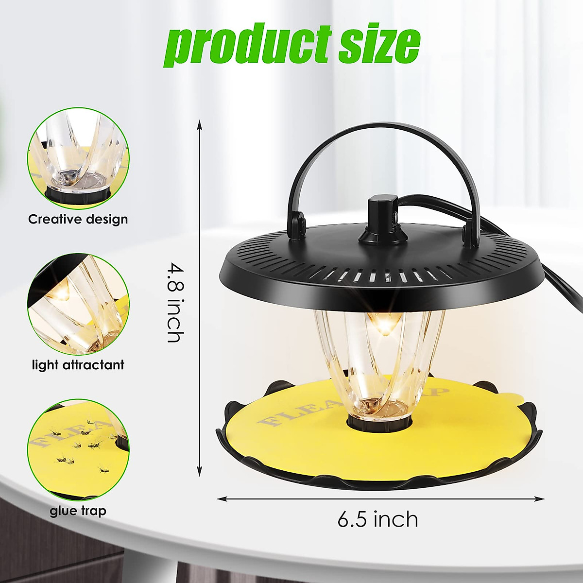 Flea Trap Indoor 2Pcs,Flea Strap Flea Killer Trap Pad Bed Bug Trap with 10 Glue Discs flea 4 Light Bulb Flea Trap for Inside Your Home Like Fleas,Flies,Mosquitoes,Gnats,Moths