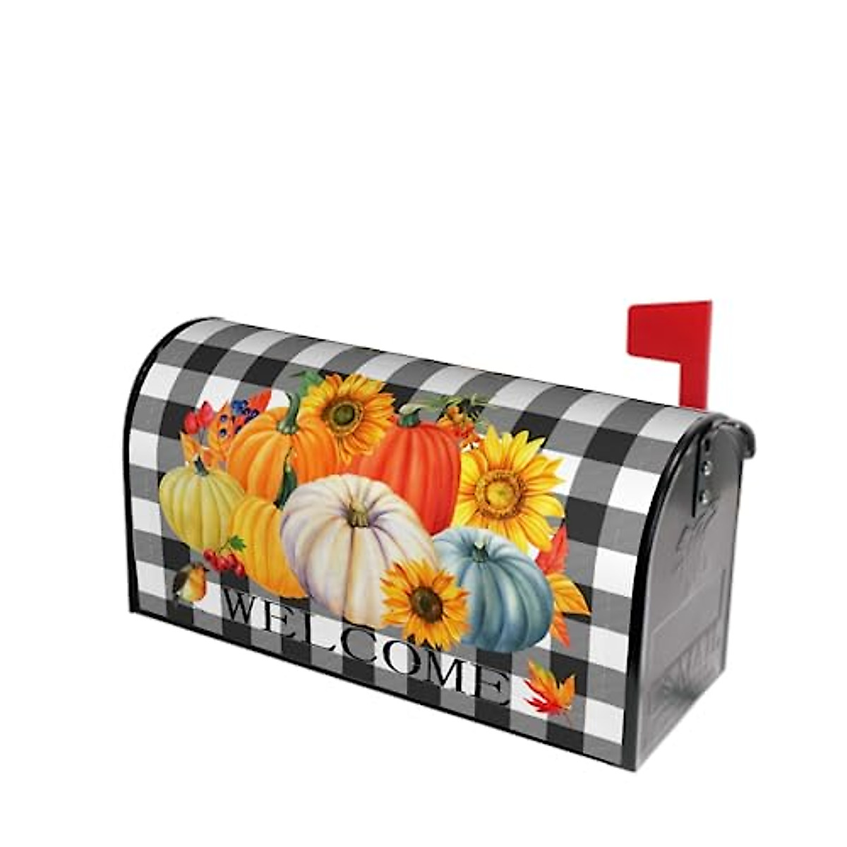 Fall Magnetic Mailbox Covers Standard Size 18 X 21 Welcome Pumpkin Sunflower Plaid Mailbox Cover Autumn Thanksgiving Decorations Mailbox Wrap Post Letter Box Covers Decor for Outdoor Home Garden