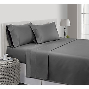 100% Egyption Cotton Cal King Solid Sheet Set & Damask Striped Sheets Set of 2 Combo- 800 Thread Count Sateen Weave Cal KIng Size Solid Sheets & Striped Sheets, Deep Pocket Cotton Bedsheets - Charcoal