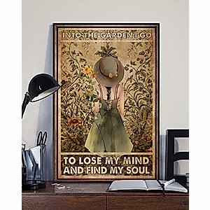 Into The Garden I Go to Lose My Mind Painting Metal Plate Vintage Coffee Wall Coffee Bar Decor Metal Sign 8x12 inch