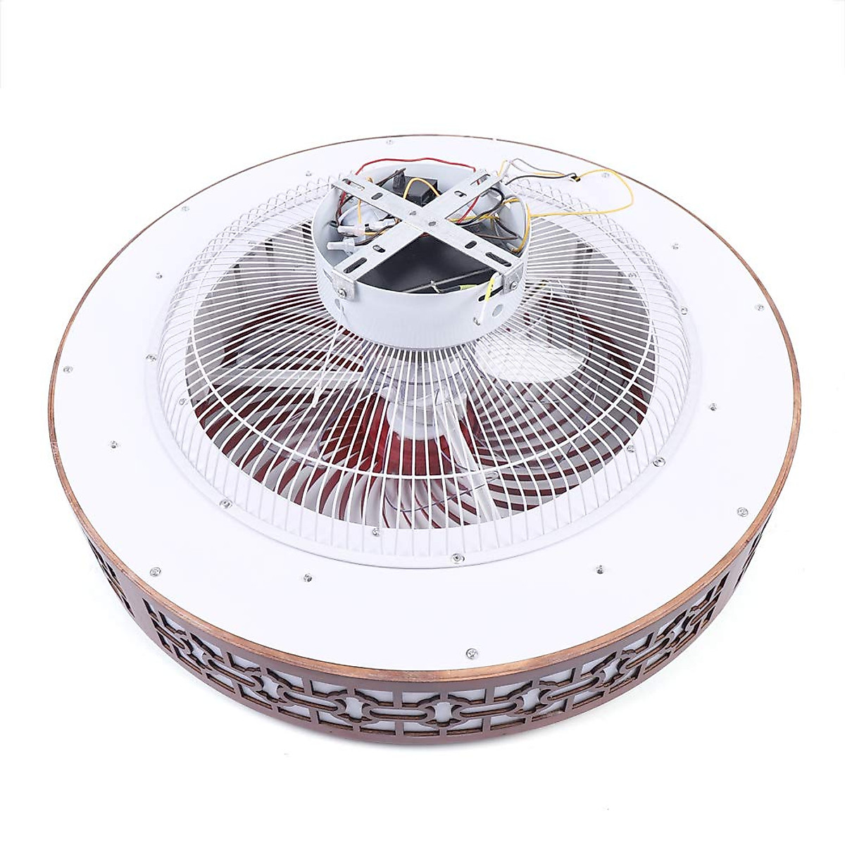 WUPYI 22 Inch Ceiling Fan with Light and Remote Control,Modern LED Semi Flush Mount Light Fandelier,Wood Design,Acrylic Blades,3 Colors 3 Speeds,64W,Enclosed Fan,Quite Motor