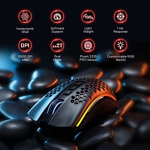 Redragon M808 Storm Pro Wireless Gaming Mouse, RGB Honeycomb Form - 16,000 DPI Optical Sensor - Programmable Macro Buttons - Precise Registration